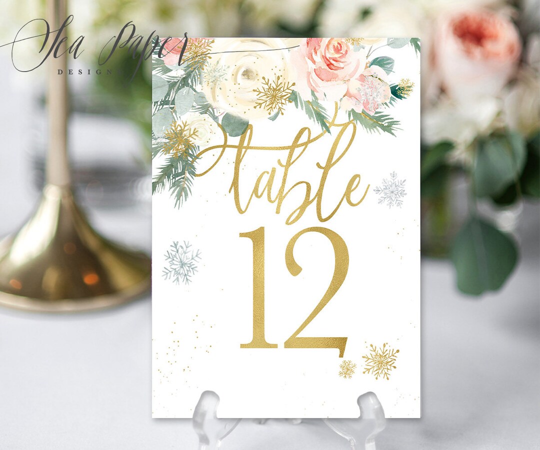Printable Table Numbers - Winter Pink Florals & Snowflakes - #1-20 ...