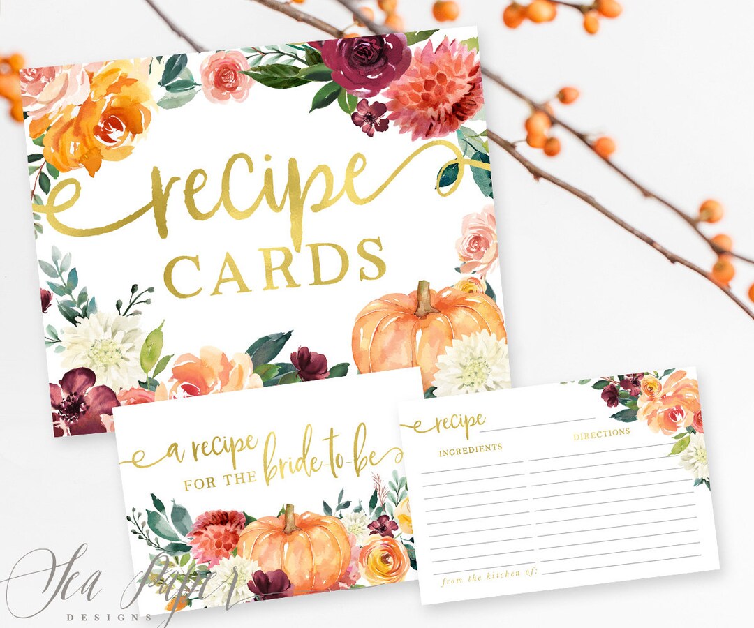 Fall Recipe for the Bride to Be Card, Fall Bridal Shower Recipe Cards ...