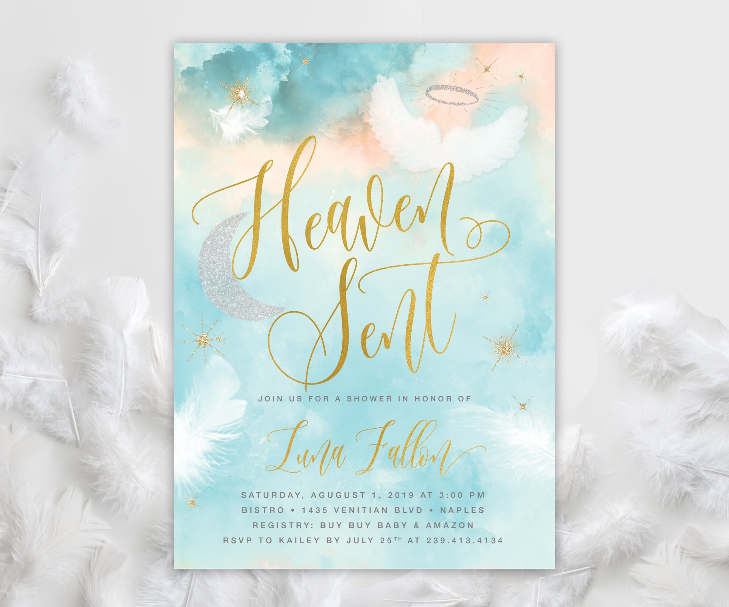 Heaven Sent Baby Shower Invitation Angel Baby Shower Invite | Etsy