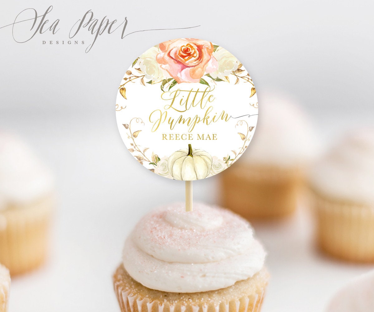 Fall Pumpkin Cupcake Toppers - Pumpkin Patch Party Cupcake Toppers ...