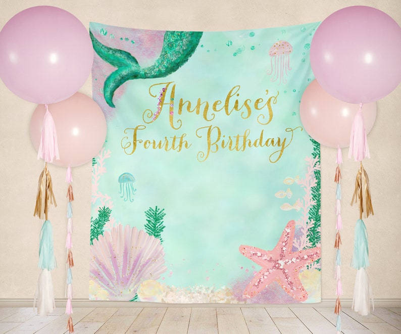 Mermaid Birthday Party Photography Backdrop Photo Background | Etsy