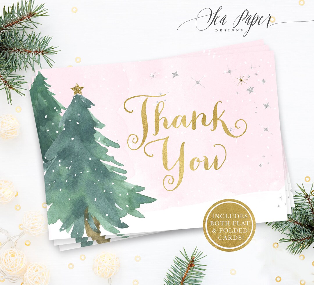 Holiday Thank You Cards, Winter Thank You Cards, Pink, Printable Thank ...