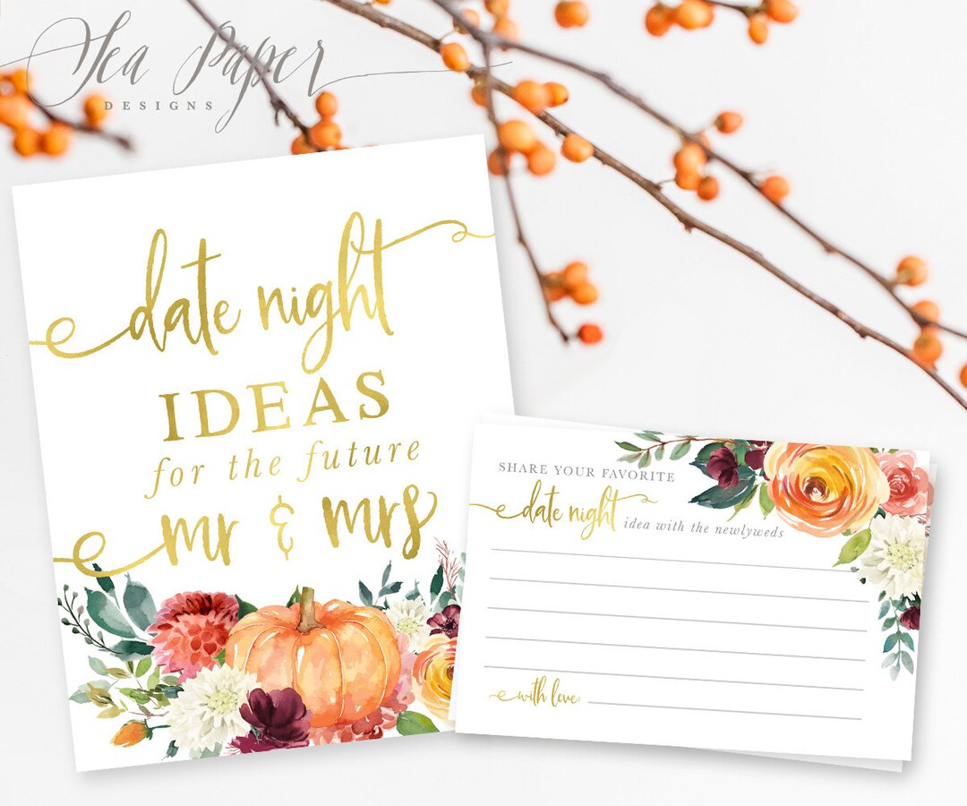 Fall Date Night Ideas Sign and Cards, Bridal Shower Game, Date Night ...