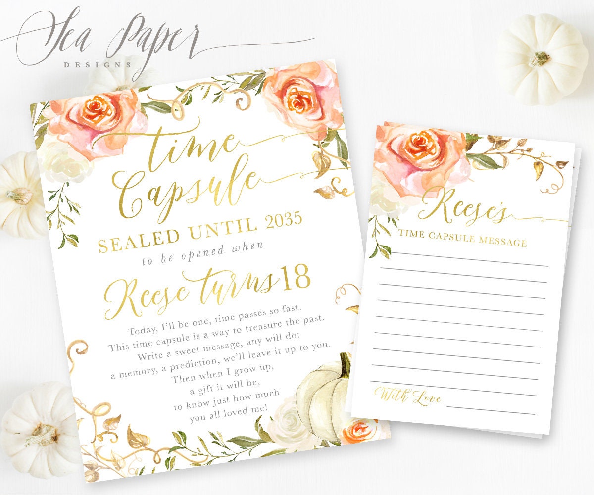 Fall Personalized Time Capsule Sign & Card - Pumpkin Time Capsule Sign ...
