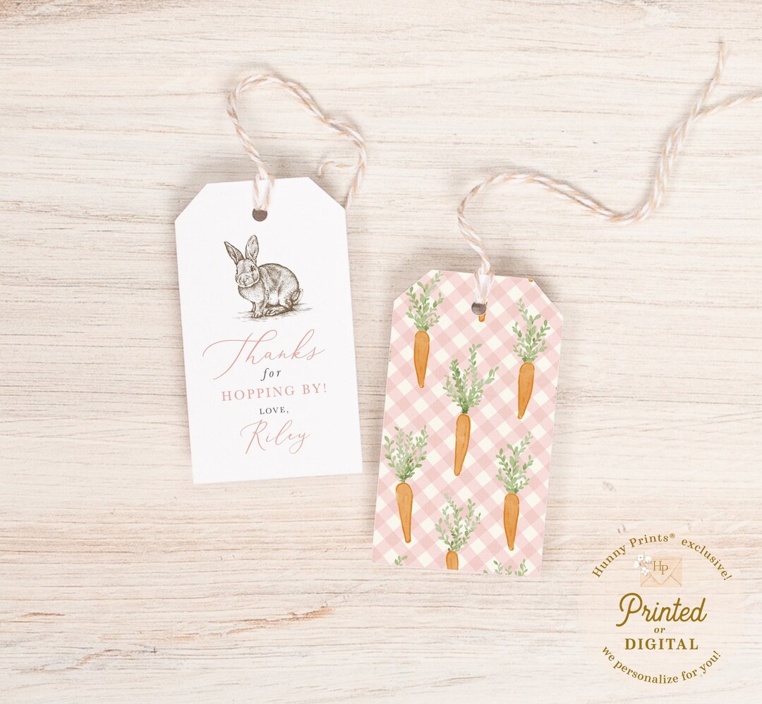 Thanks for Hopping by Tags, Bunny Gift Tags, Pink Bunny Favor Tags ...
