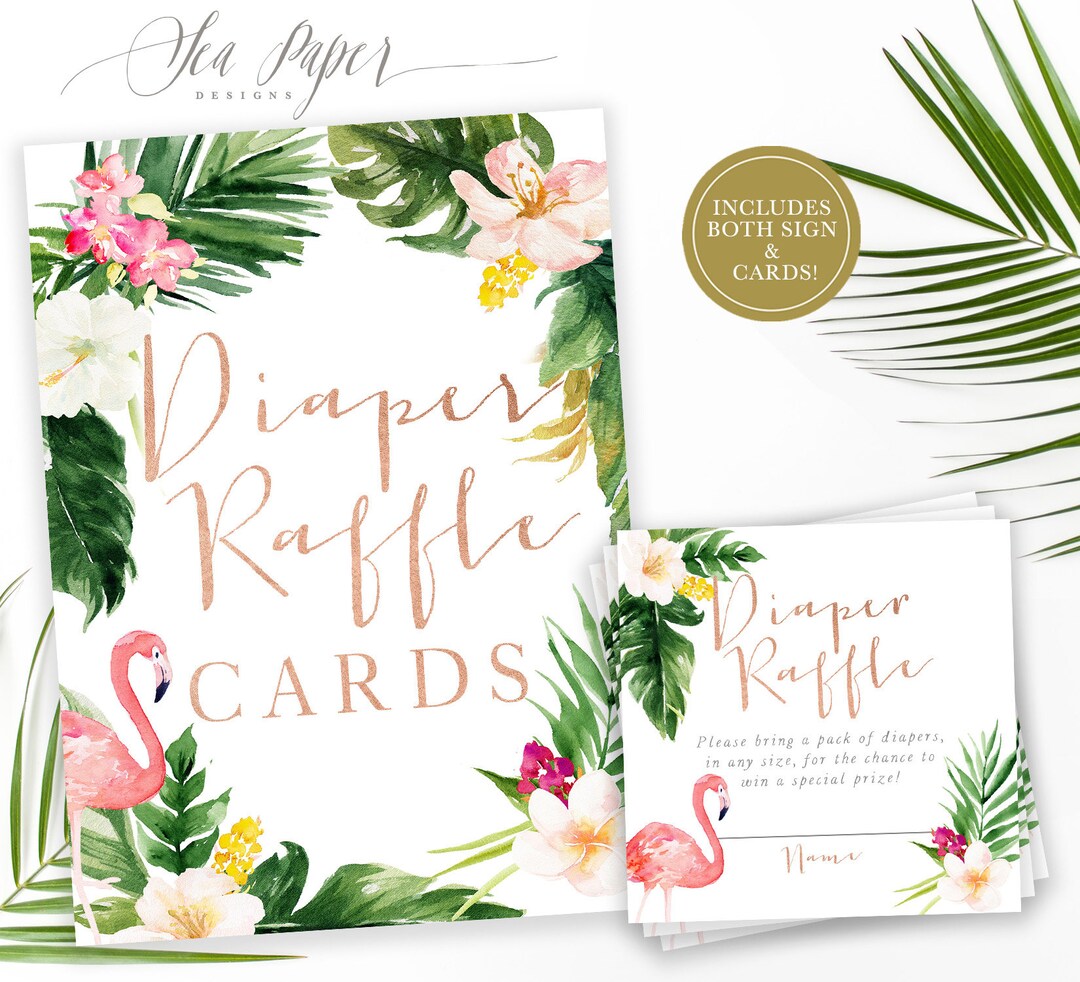Tarjetas y letrero de rifa de pañales oro rosa flores - Etsy México