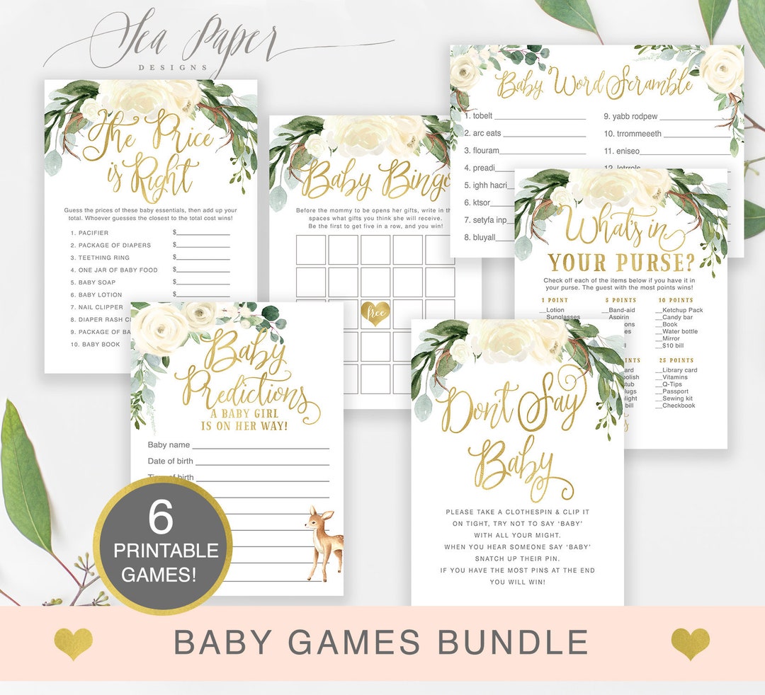 Deer Baby Shower Games Pack, Baby Shower Games Package, Bundle, 6 ...