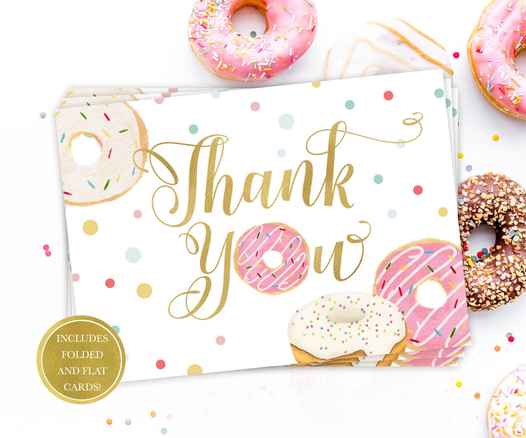 Donut Thank You Cards - INSTANT DOWNLOAD - Folded or Flat Thank You ...