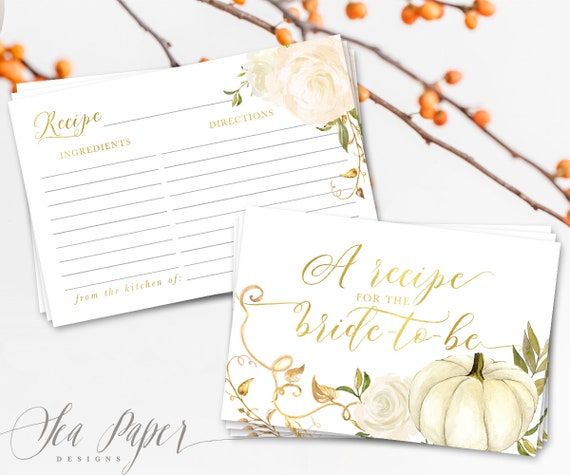 Fall Recipe for The Bride To Be Bridal Shower Recipe Cards and Sign ...