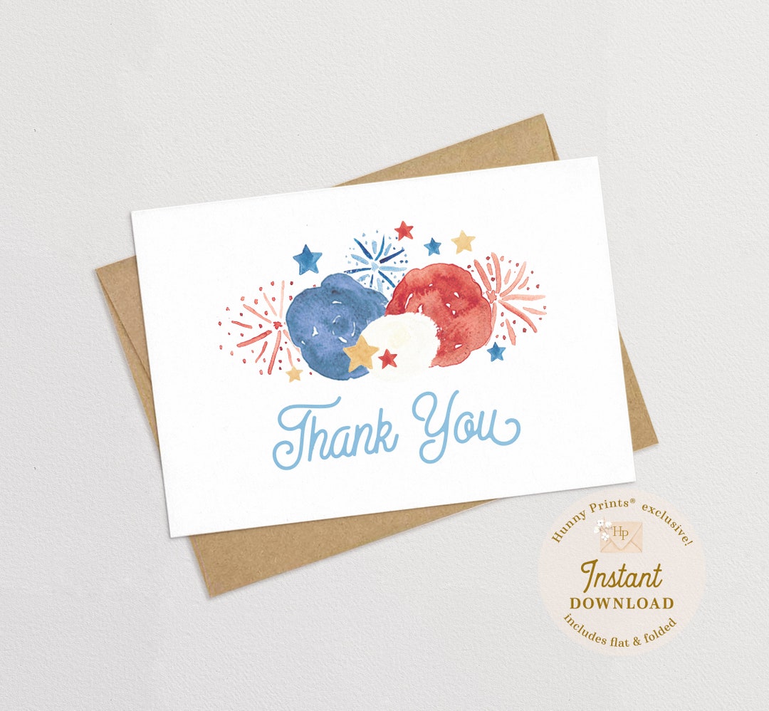 Patriotic Thank You Card, 4th of July Thank You Card, Independence Day Thank You Card, Instant ...