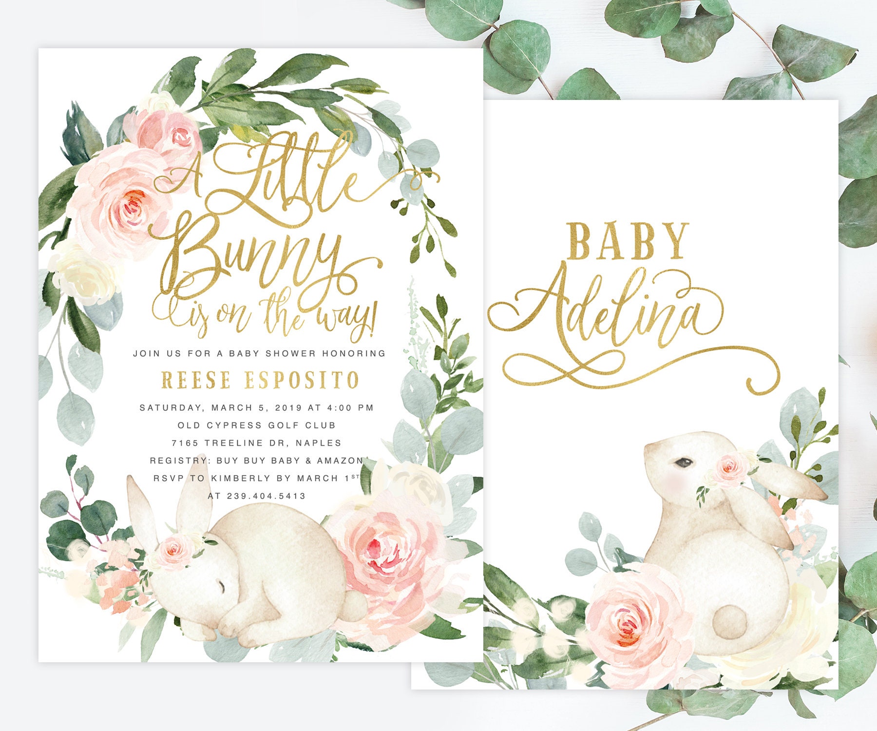 Bunny Baby Shower Invitation Girl A Little Bunny is on the - Etsy