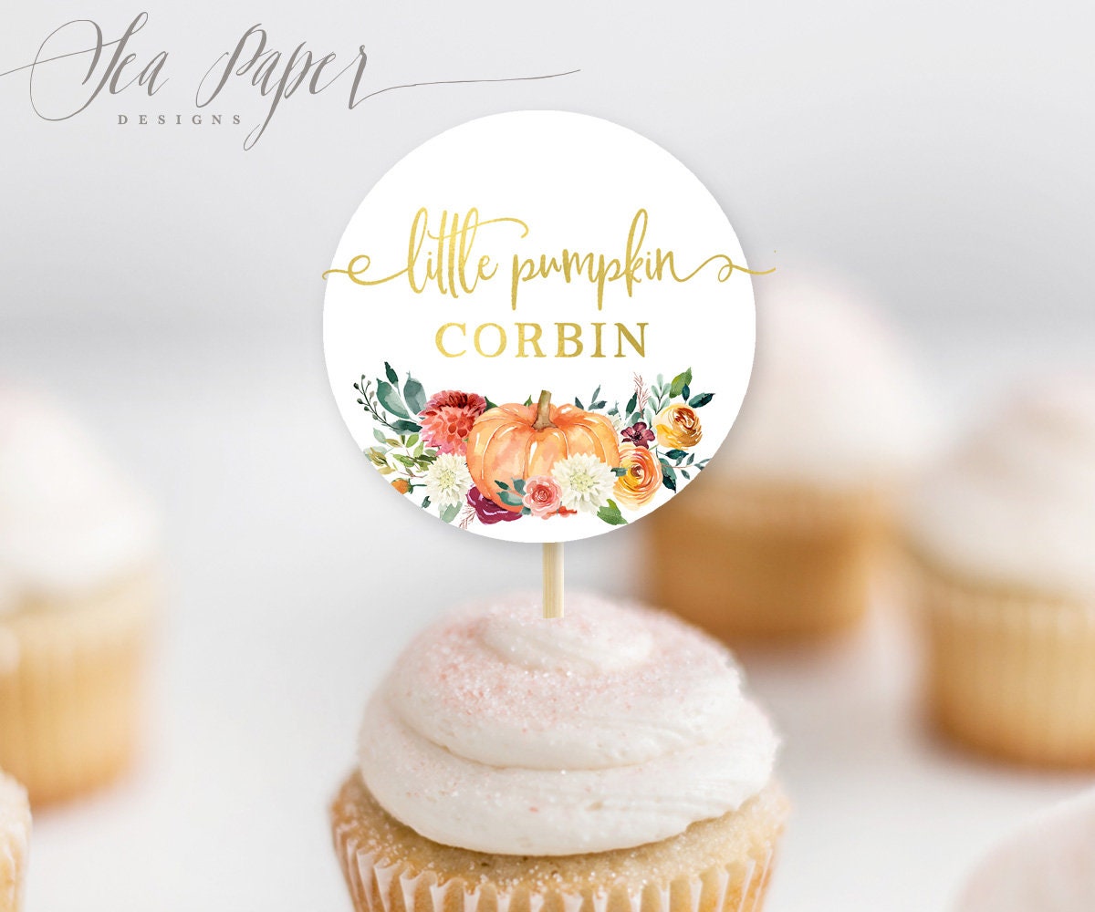 Printable Fall Cupcake Toppers Fall in Love Pumpkin Cupcake | Etsy