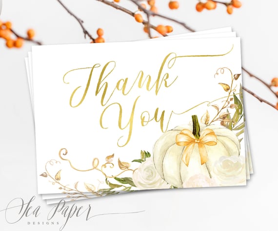 Fall Thank You Cards, Pumpkin Thank You Cards, Printable Fall Thank You ...
