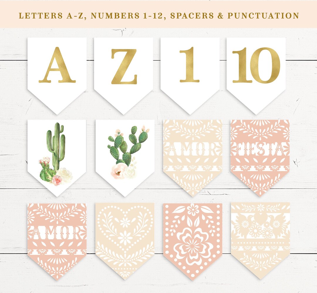 Fiesta Printable Banner, Cactus Banner, Papel Picado Banner, Printable ...