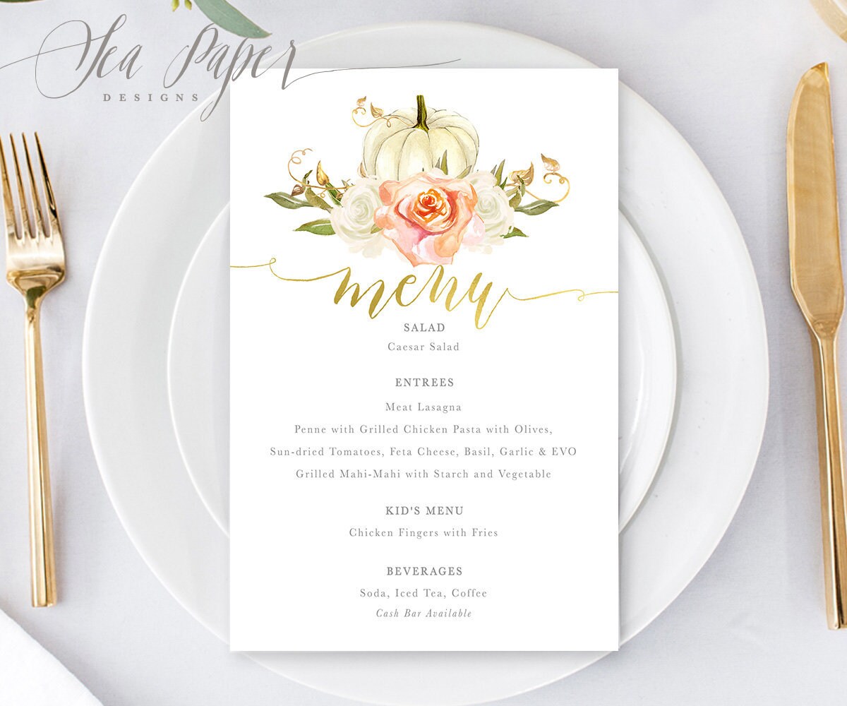 Fall Party Menu Printed/ Printable Pumpkin Menu Fall | Etsy