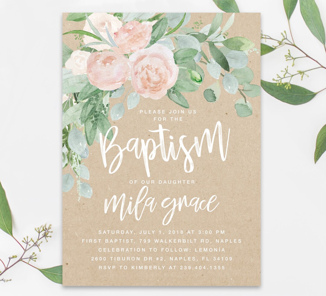 Baptism Invitation Girl Baptism Invitation Girl Floral Baptism