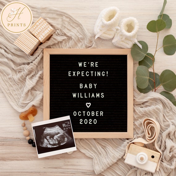Digital Pregnancy Announcement Gender Neutral Letter Board Editable 