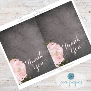 Emily Printable Thank You Cards: Chalkboard Roses & Peonies Floral ...