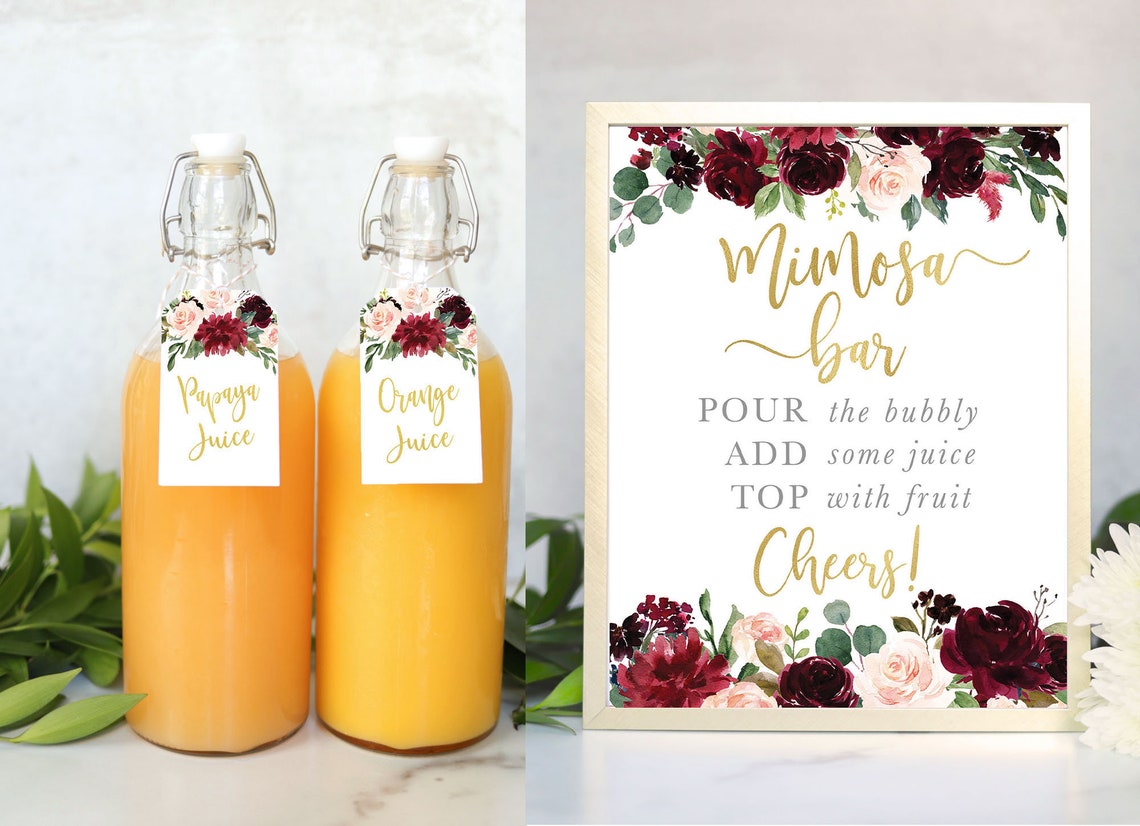 Floral Mimosa Bar Package Set: Mimosa Bar Sign & Tags, Mimosa Bar Tags ...