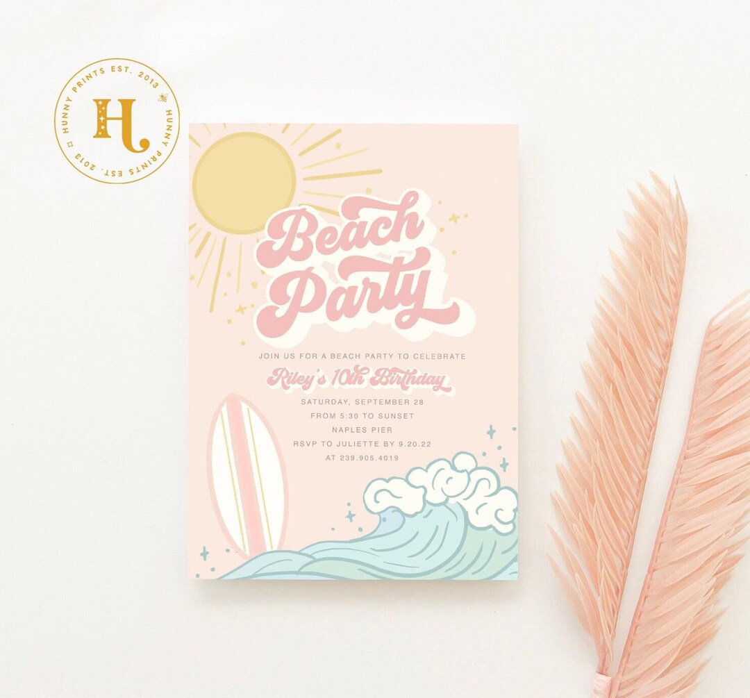 Girl Beach Birthday Party Invitation, Surf Girl's Birthday Invitation ...