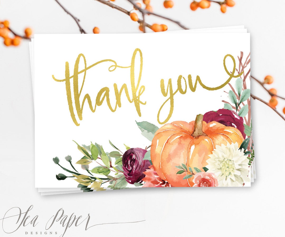 Fall Thank You Cards, Pumpkin Thank You Cards, Printable Fall Thank You ...