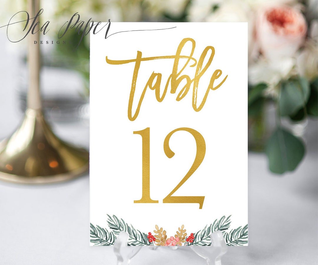 Printable Table Numbers - Winter Holly & Pinecones - #1-20 - Bridal ...