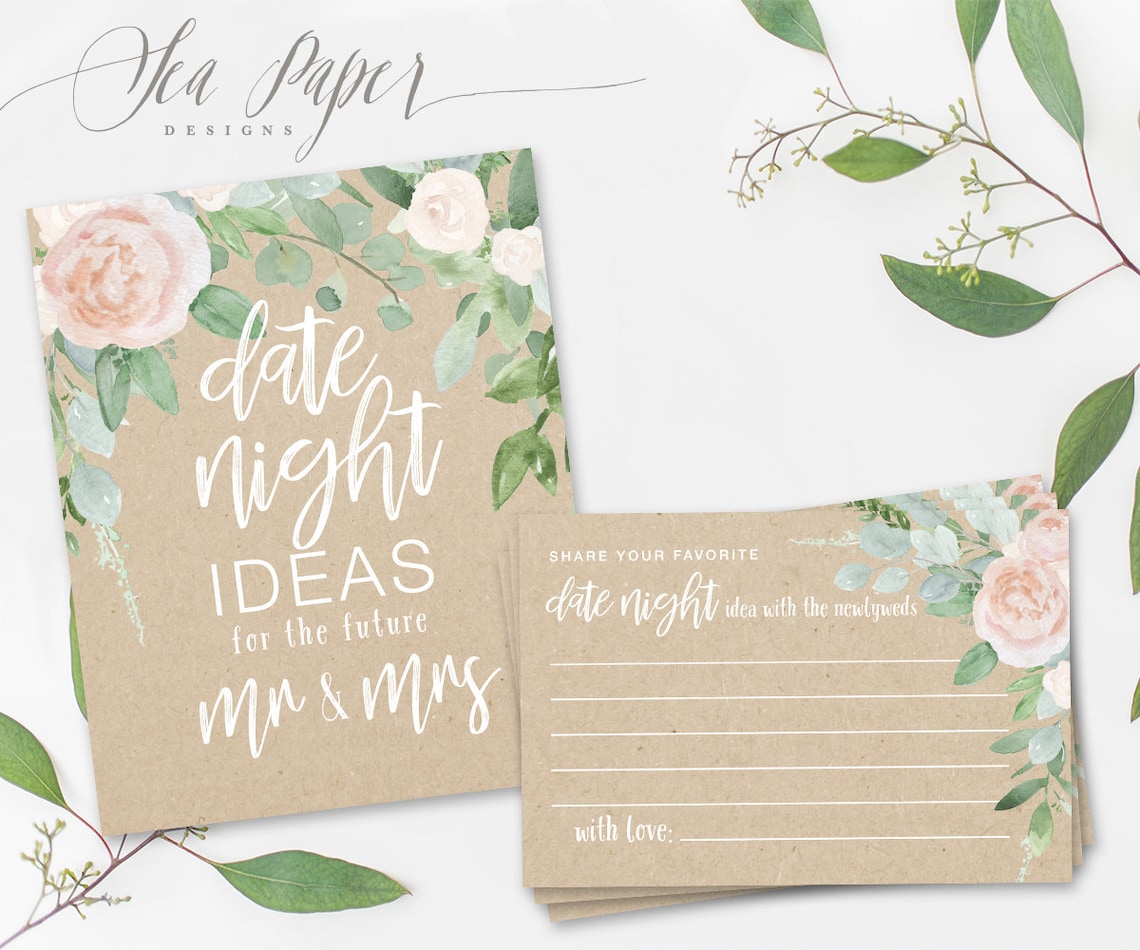 Printable Date Night Ideas Sign and Cards, Bridal Shower Game, Date ...