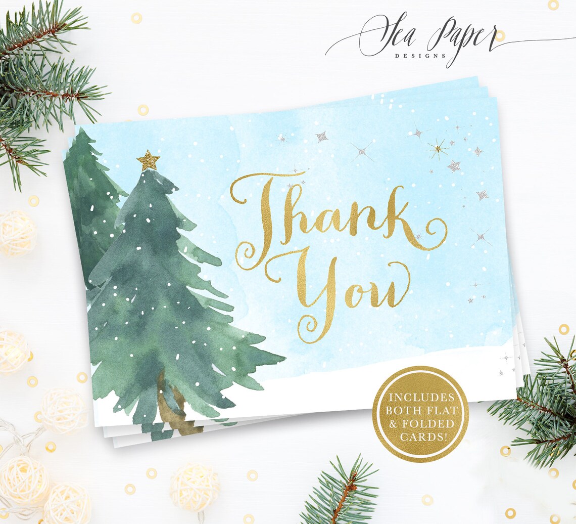 Holiday Thank You Cards Winter Thank You Cards Blue - Etsy