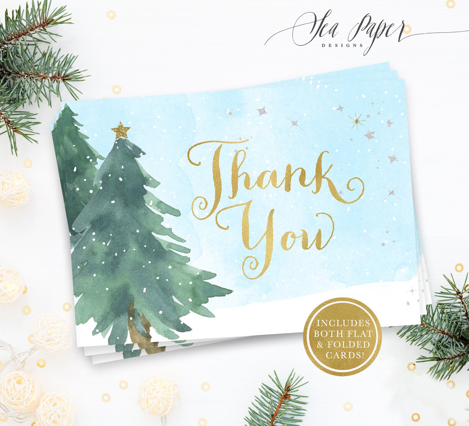 Holiday Thank You Cards Winter Thank You Cards Blue - Etsy