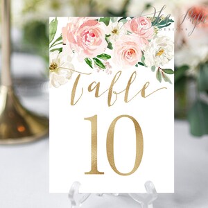 Printable Table Numbers, Floral Table Number, Pink & Gold Printable ...
