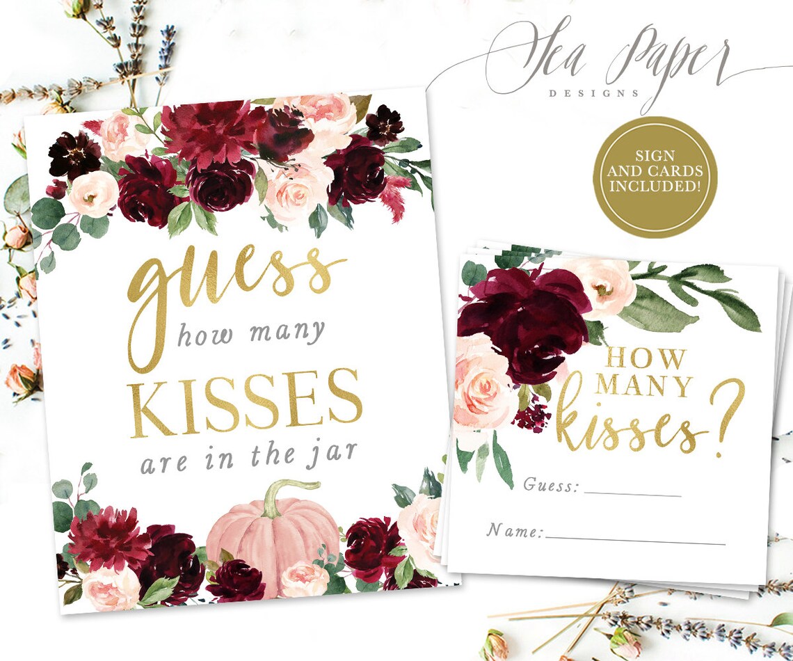 Fall Guess How Many Kisses Are in the Jar Sign & Cards | Etsy