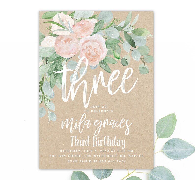 Girl Third Birthday Invitation: 3rd Birthday Invitation Girl | Etsy