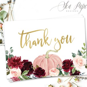 Fall Thank You Cards, Pumpkin Thank You Cards, Printable Fall Thank You ...