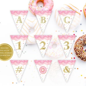 Printable Donut Banner: Pink, Blue & Gold Donut Banner - INSTANT ...