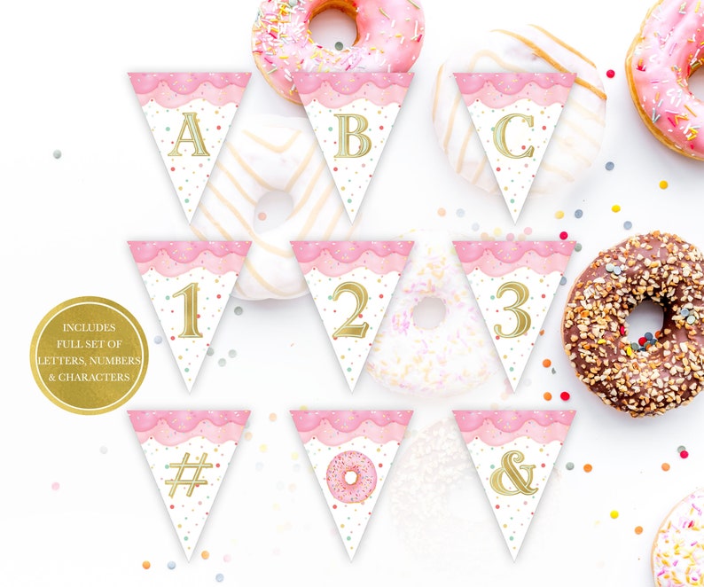 Printable Donut Banner: Pink Blue & Gold Donut Banner | Etsy