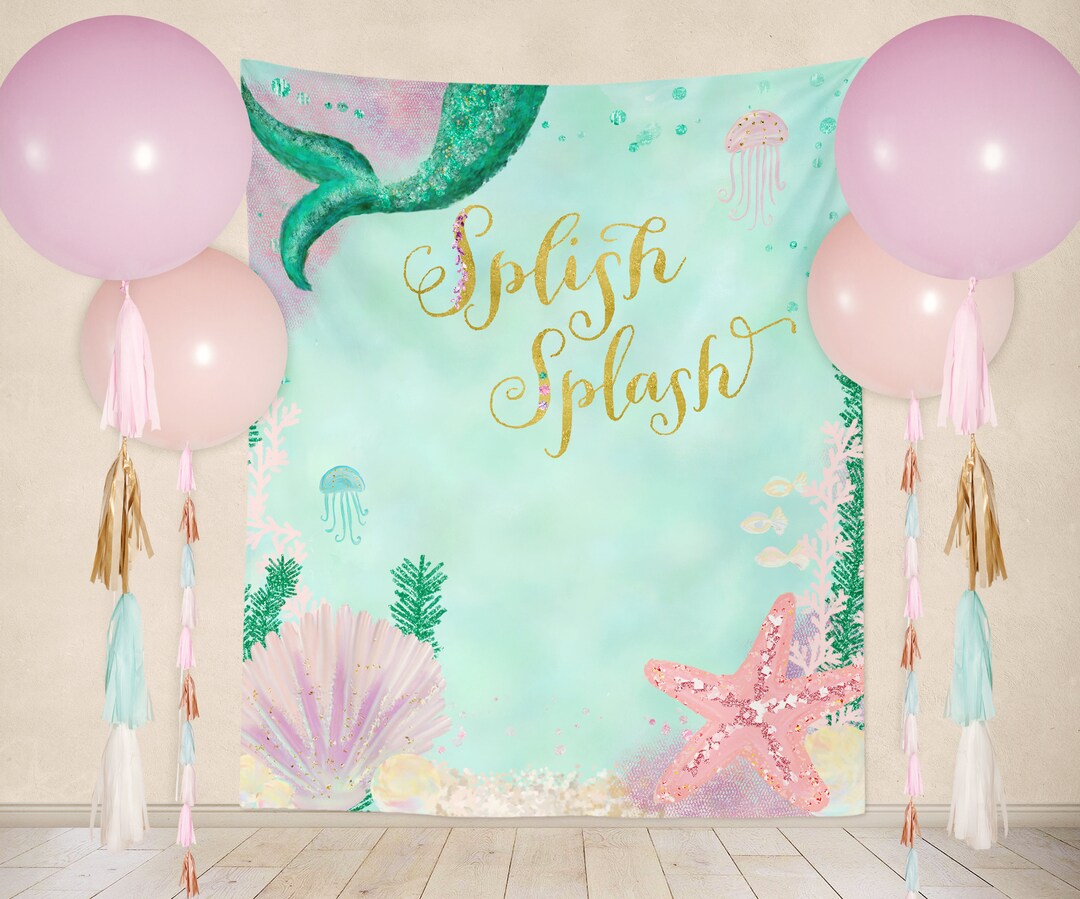 Mermaid Birthday Party Photography Backdrop, Splish Splash, Photo ...