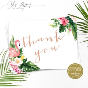 Thank You Cards, Printable Thank You Cards, Rose Gold, Tropical Flowers ...