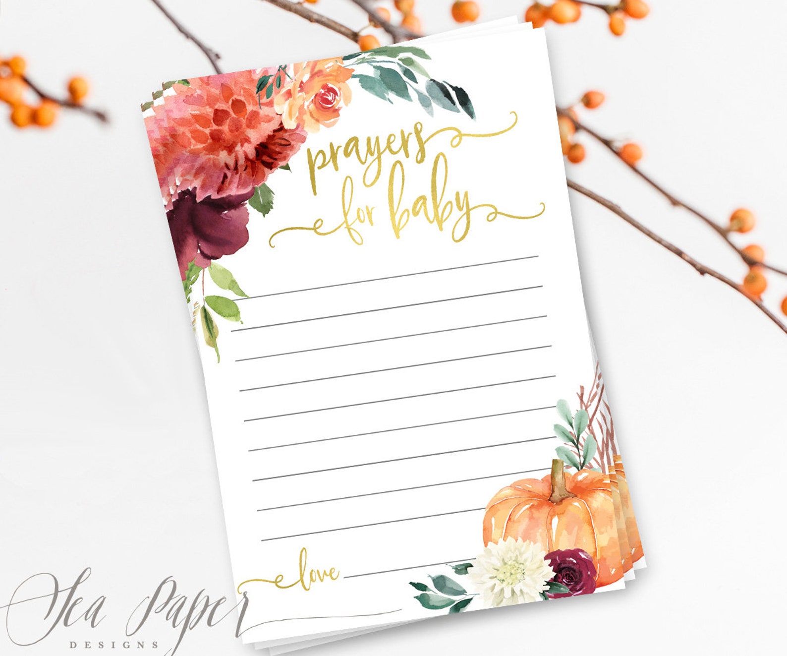 Fall Prayers for Baby Baby Shower Game Card Pumpkin Prayers | Etsy