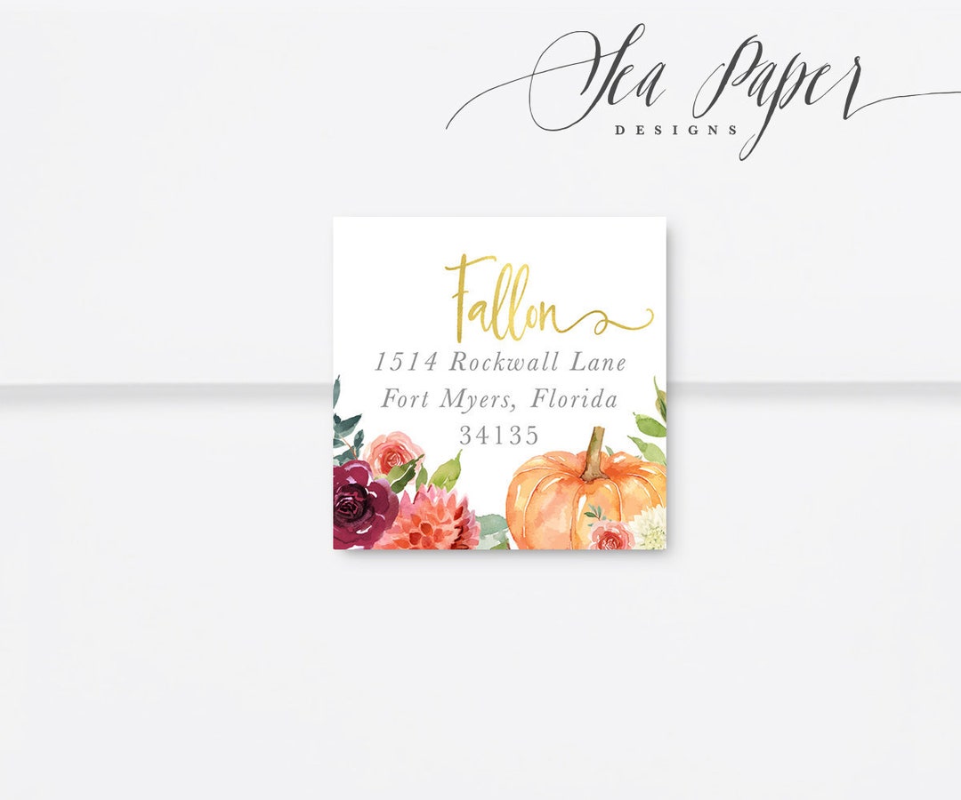Fall Return Address Labels, Return Address Sticker, Burgundy Flowers ...