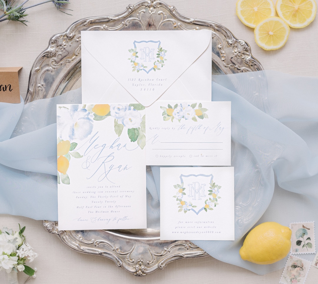 Lemon Wedding Invitations Hand Painted Watercolor Lemon Wedding Invites ...
