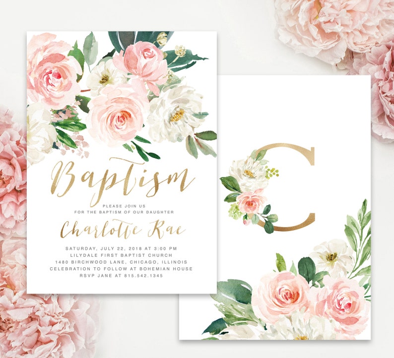 Girl Baptism Invitation Baptism Invite for Girl Flower | Etsy