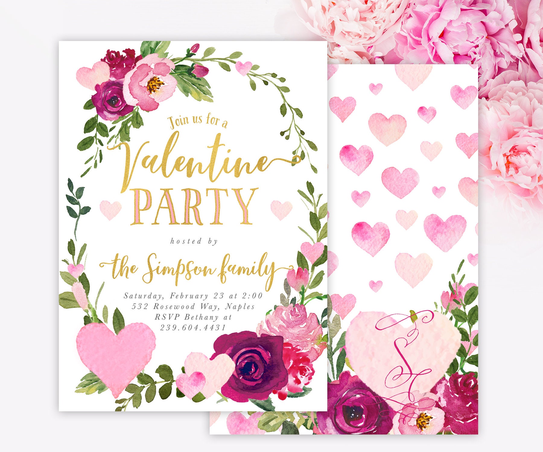 Valentine's Day Party Invitation - Heart Invitation - Valentine's Party ...
