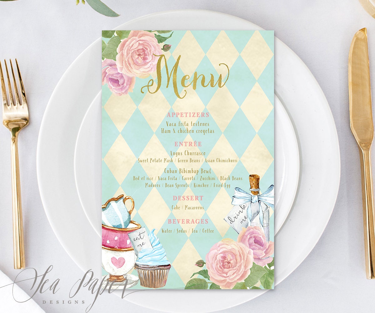 Alice in Wonderland Party Menu - Printed or Printable - Alice in ...