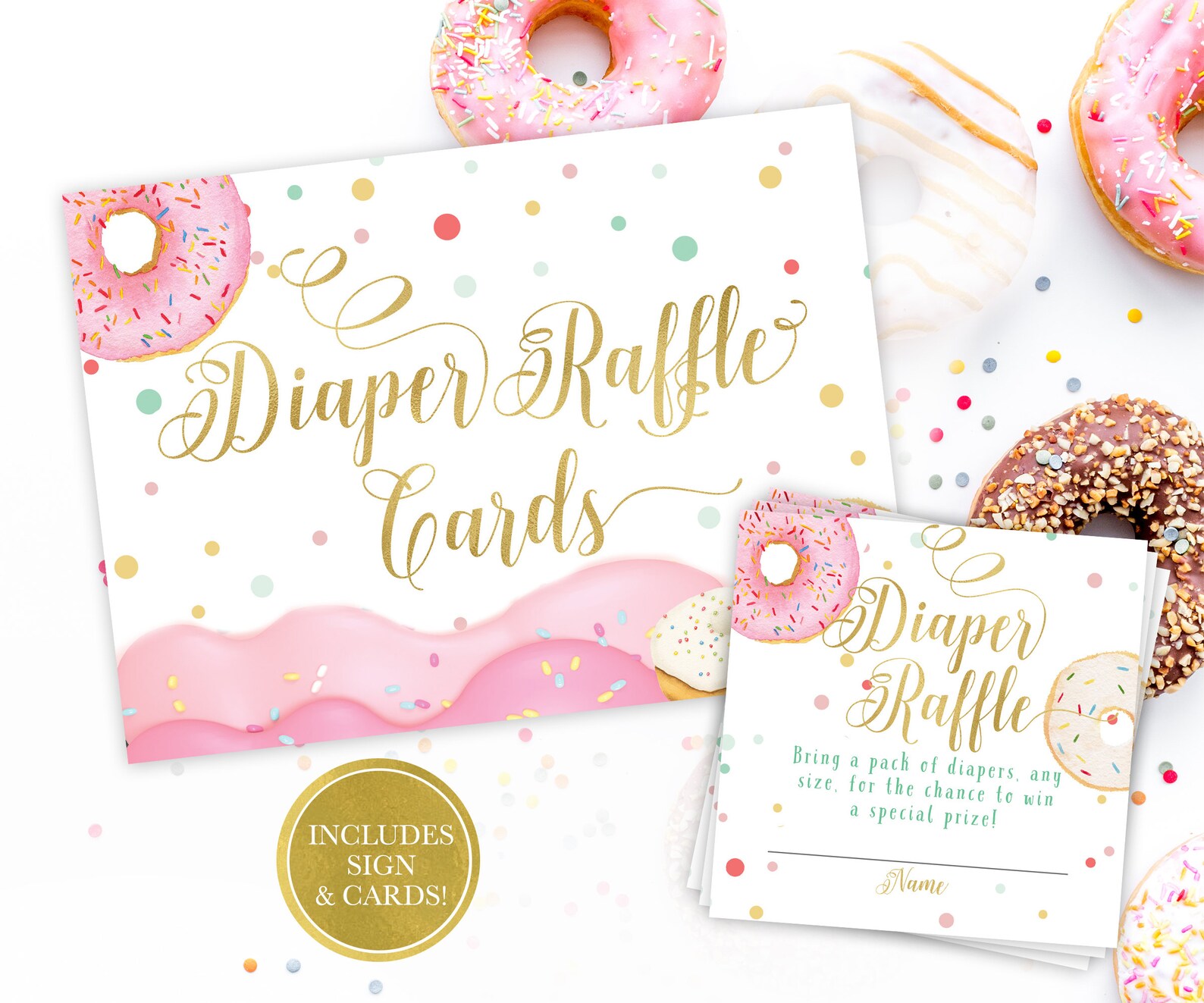 Donut Diaper Raffle Cards and Sign Baby Shower Game INSTANT - Etsy