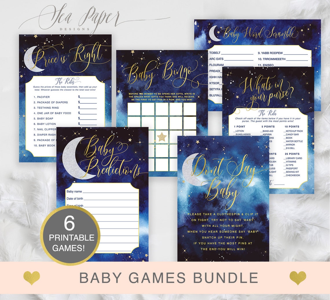 Luna Blue Baby Shower Games Pack Baby Shower Games Package | Etsy