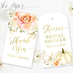 Fall Favor Tags - Printed, Tag Shape - Pumpkin and Orange Floral Favor ...