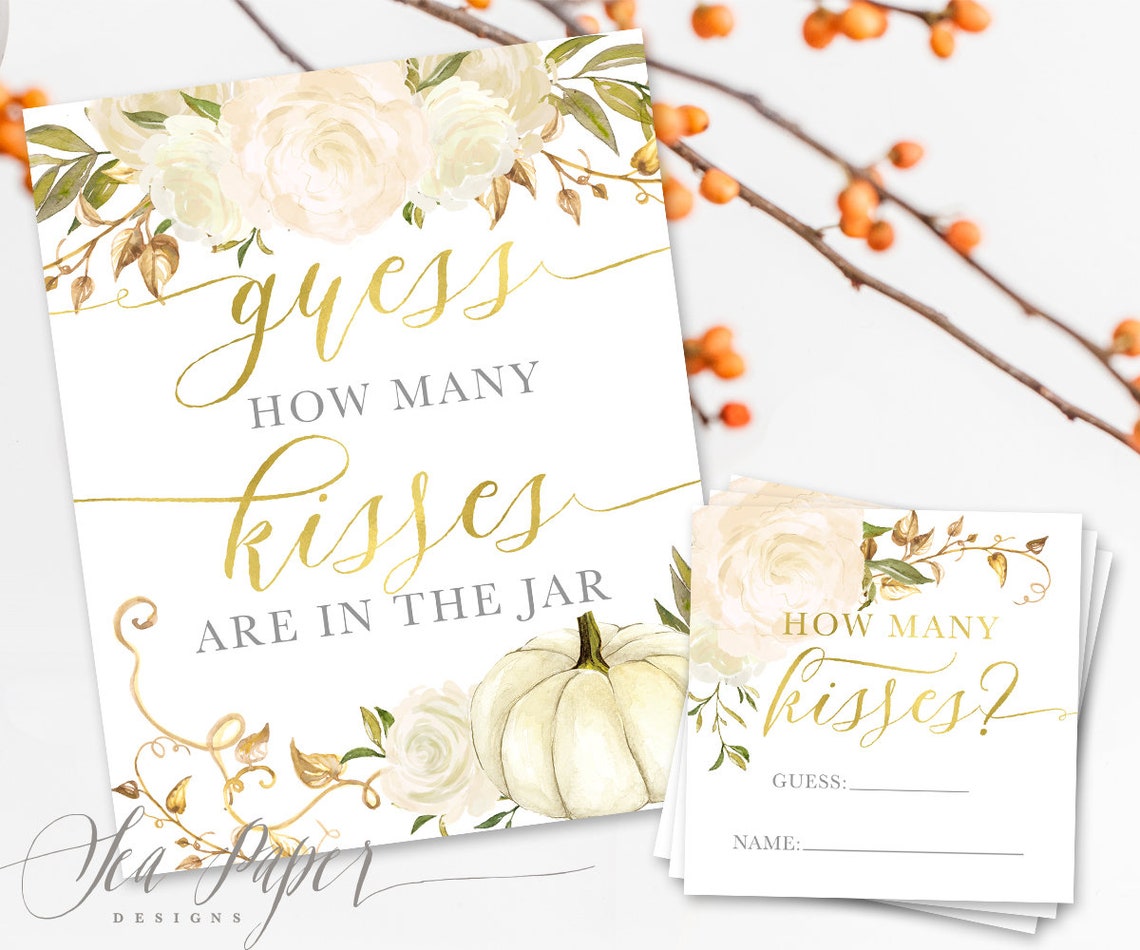 Fall Guess How Many Kisses Are in the Jar Sign & Cards | Etsy