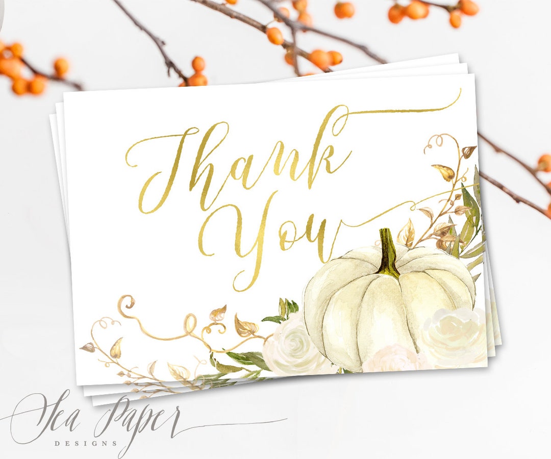 Fall Thank You Cards, Pumpkin Thank You Cards, Printable Fall Thank You ...