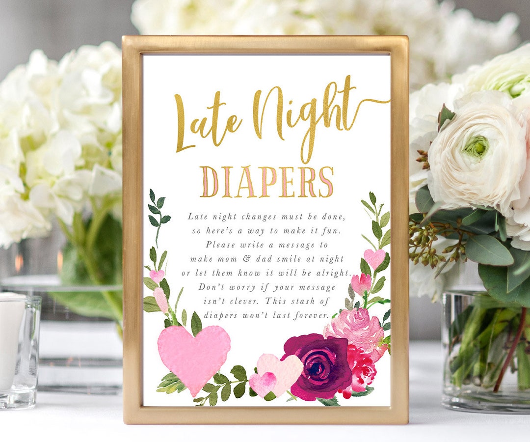Late Night Diapers Game, Printable Baby Shower Game Sign - Valentines ...