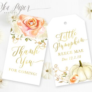Fall Favor Tags - Printed, Tag Shape - Pumpkin and Orange Floral Favor ...